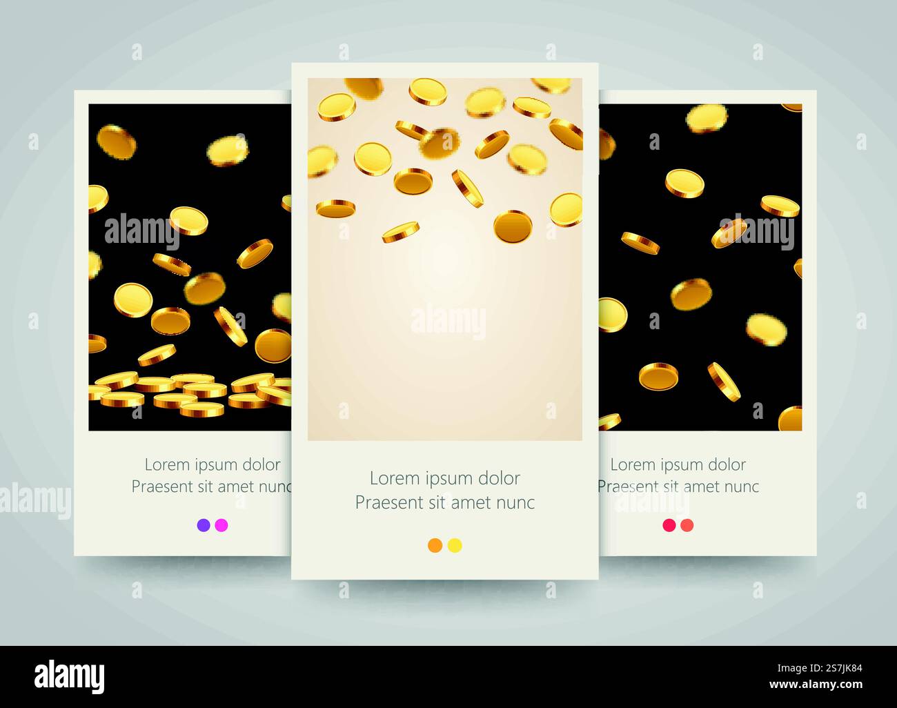 Falling coins, falling money, flying gold coins, golden rain. Jackpot or success concept. Modern ...