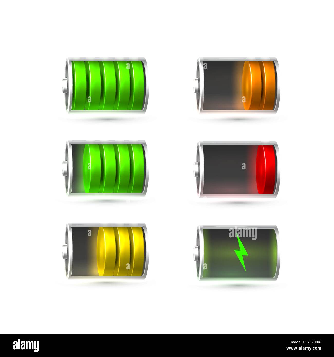 Discharged and fully charged battery. Vector illustration. White ...