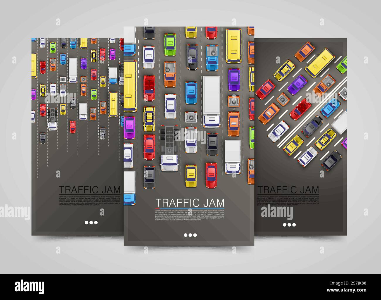 Modern transport vertical banners. Road flyer set. Traffic jam ...