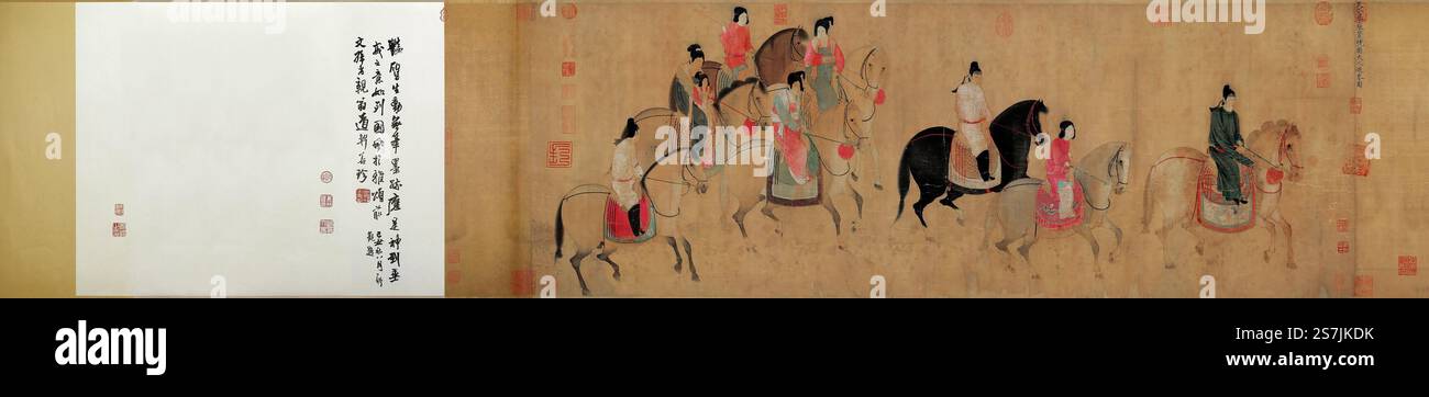Spring Outing of the Tang Court, full painting Zhang Xuan Stock Photo ...