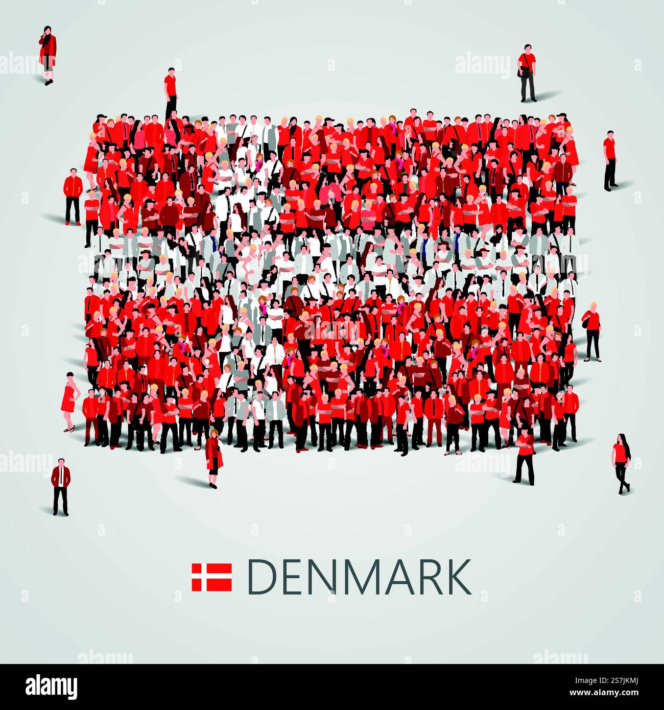 Large group of people in the shape of Denmark flag. Vector illustration ...