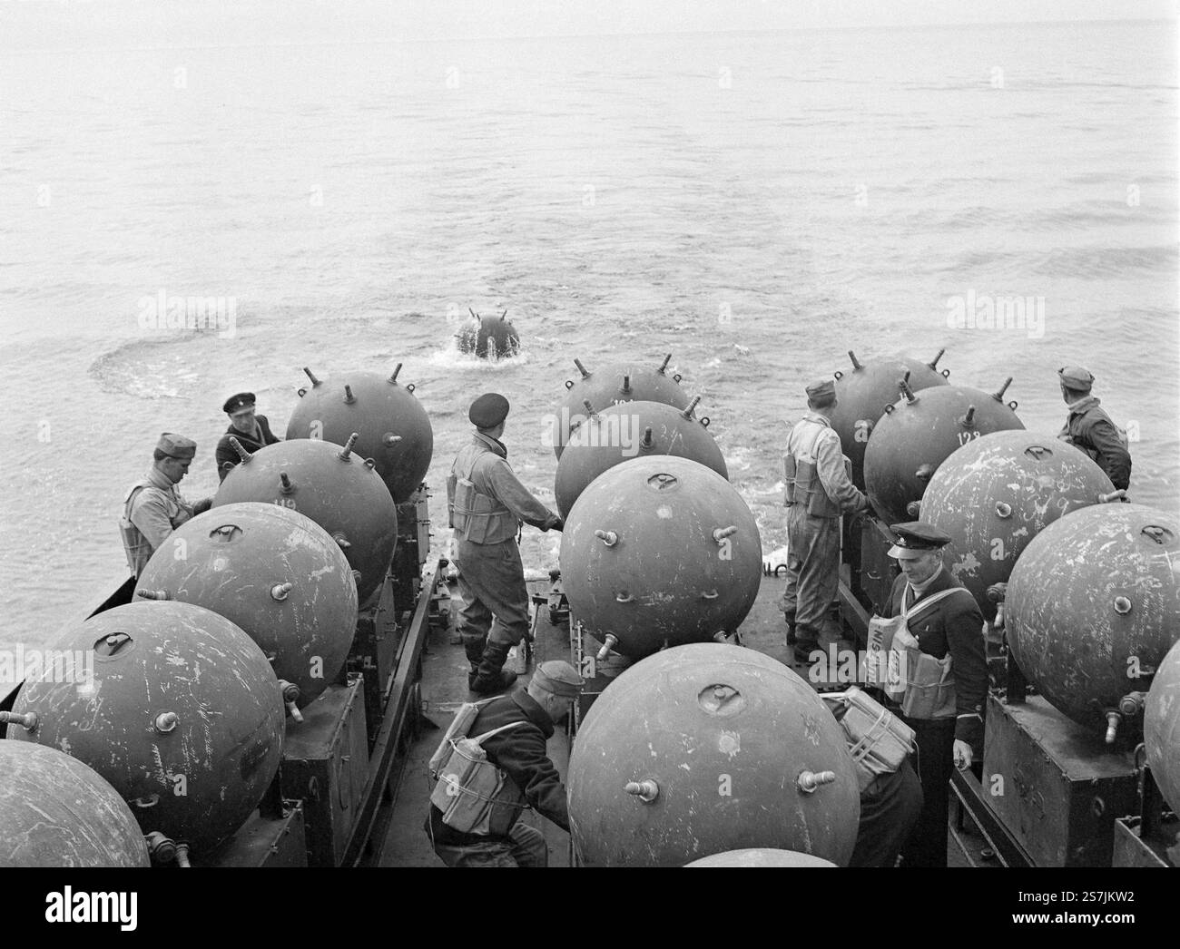 The Finnish minelayer Ruotsinsalmi lays naval mines in the Gulf of ...