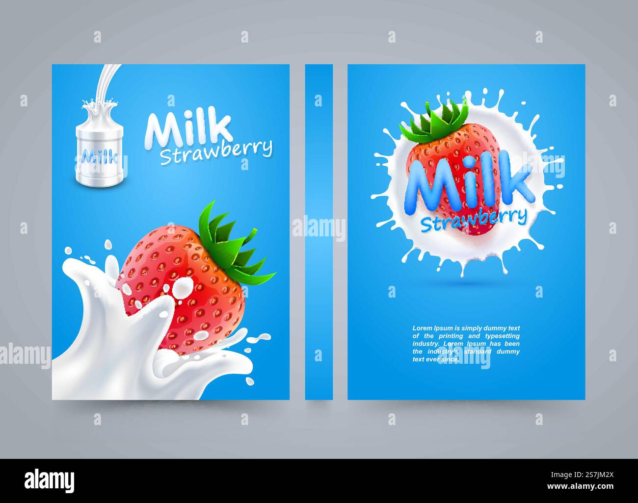 Label milk strawberry cover, Milk banner splashing banner, Vector ...