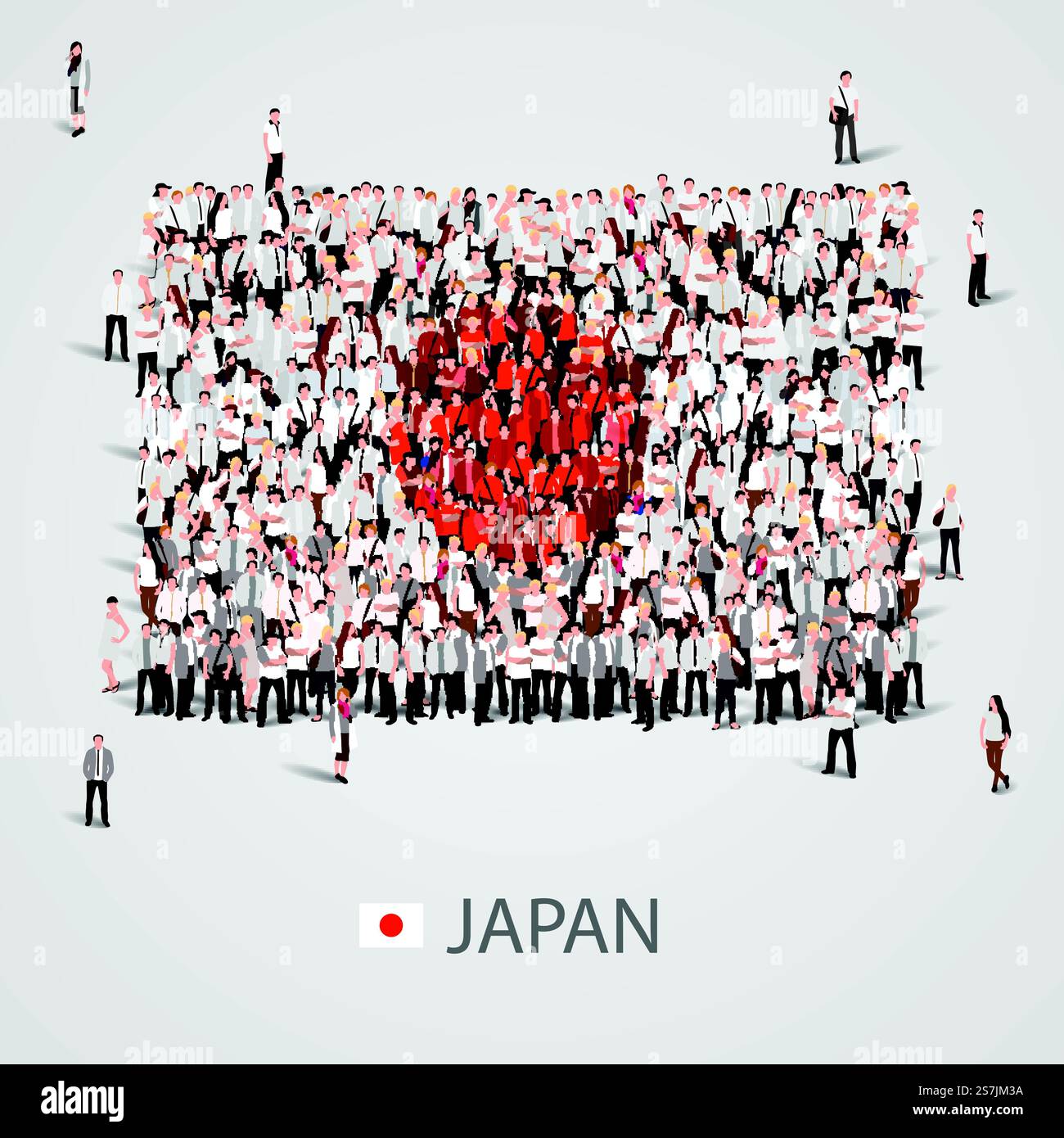 Large group of people in the shape of Japan flag. Vector illustration ...