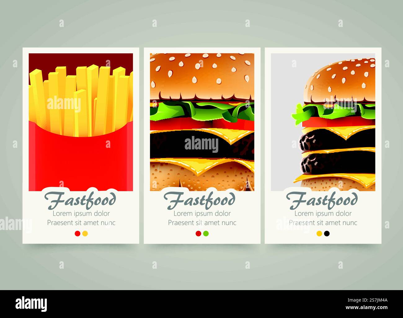 Modern colorful vertical fastfood banners. Food flyer set. Bright ...