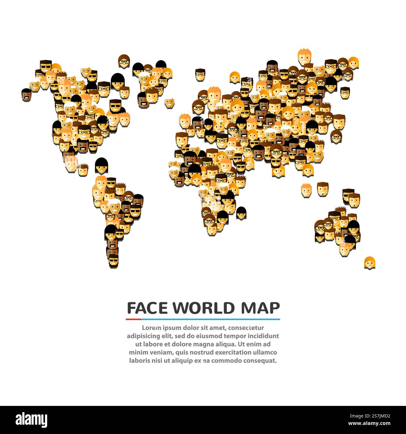 A set of smiling faces shaped as a map. Vector illustration Stock ...