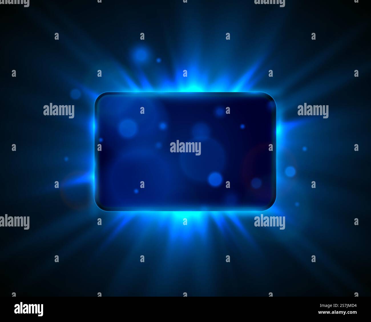 Frame blue sign board. shiny bar show, banner isolated black background ...