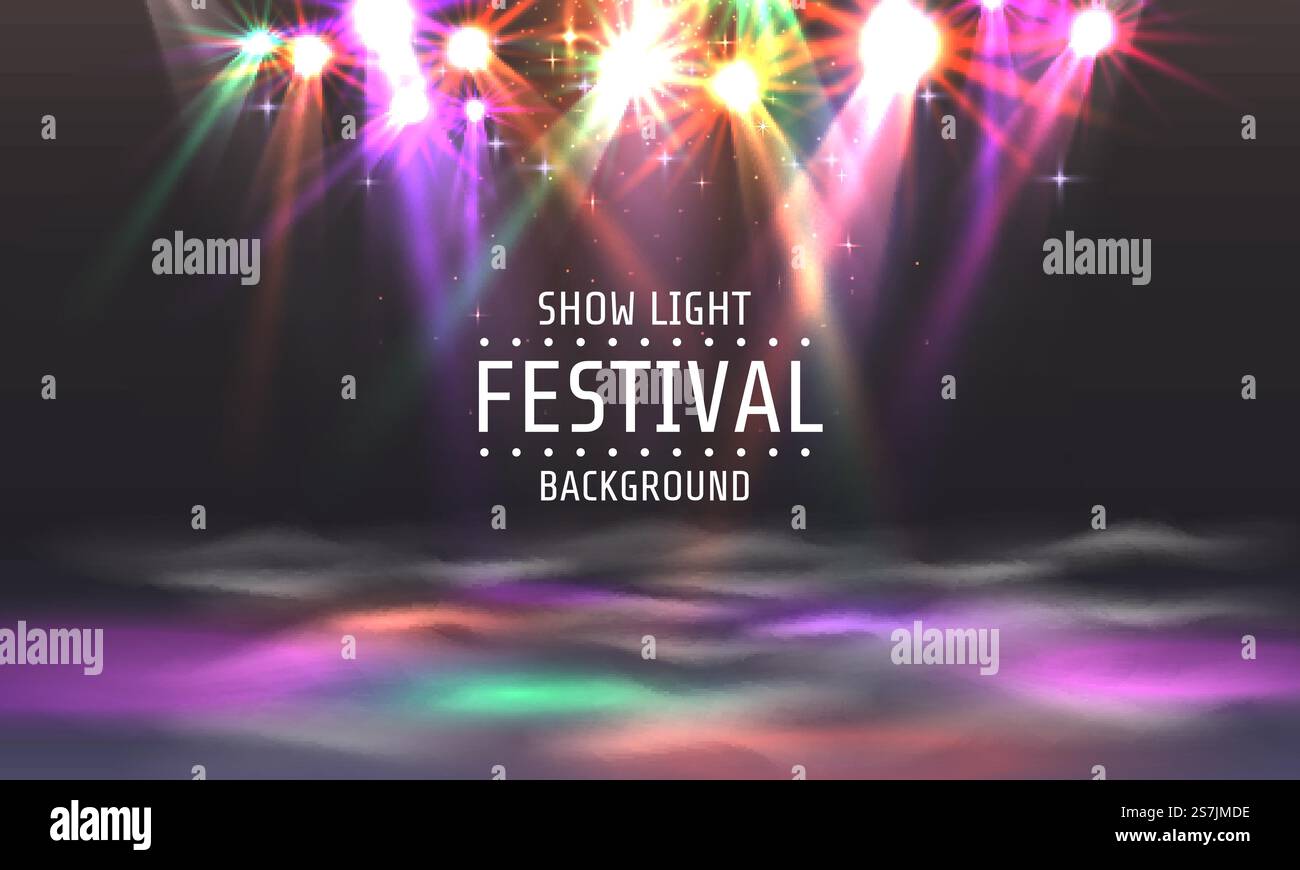 Festival show light, dance floor banner, disco text signboard. Vector ...