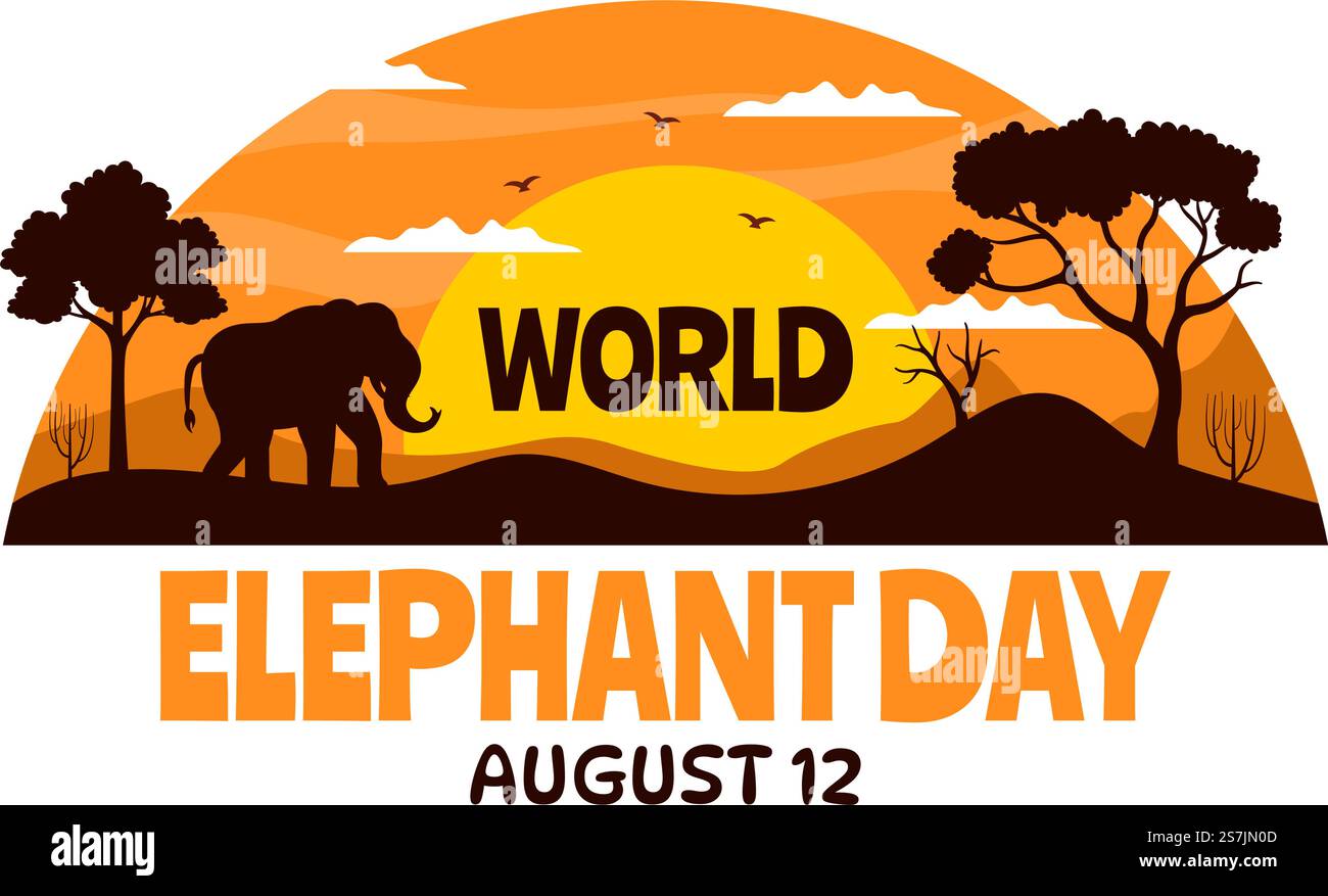 World Elephant Day Vector Illustration on 12 August with Elephants ...