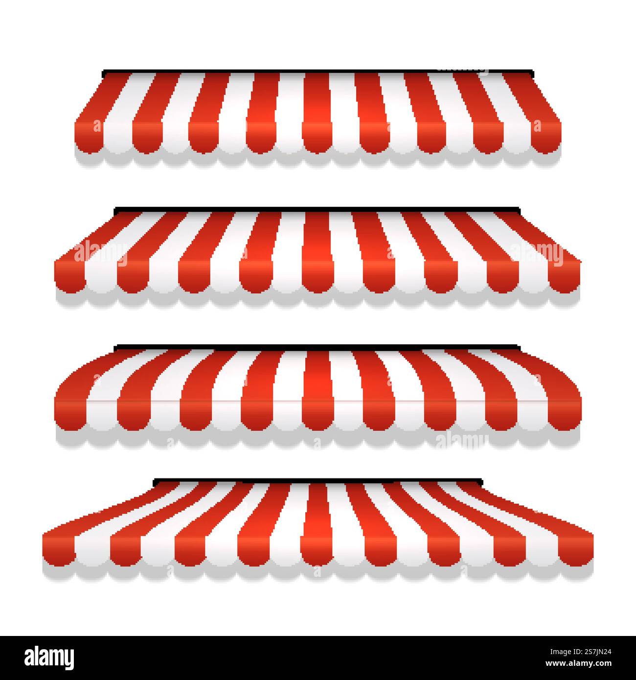 Store awning shop canopy. Store tent red striped roof front view. Restaurant, grocery or cafe ...