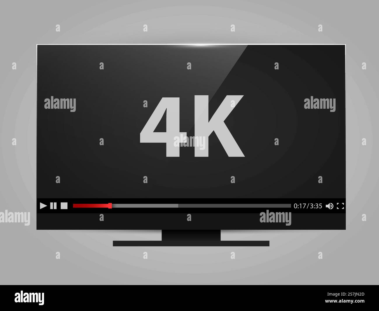 4k tv screen with video player. Digital wide television concept. Vector ...