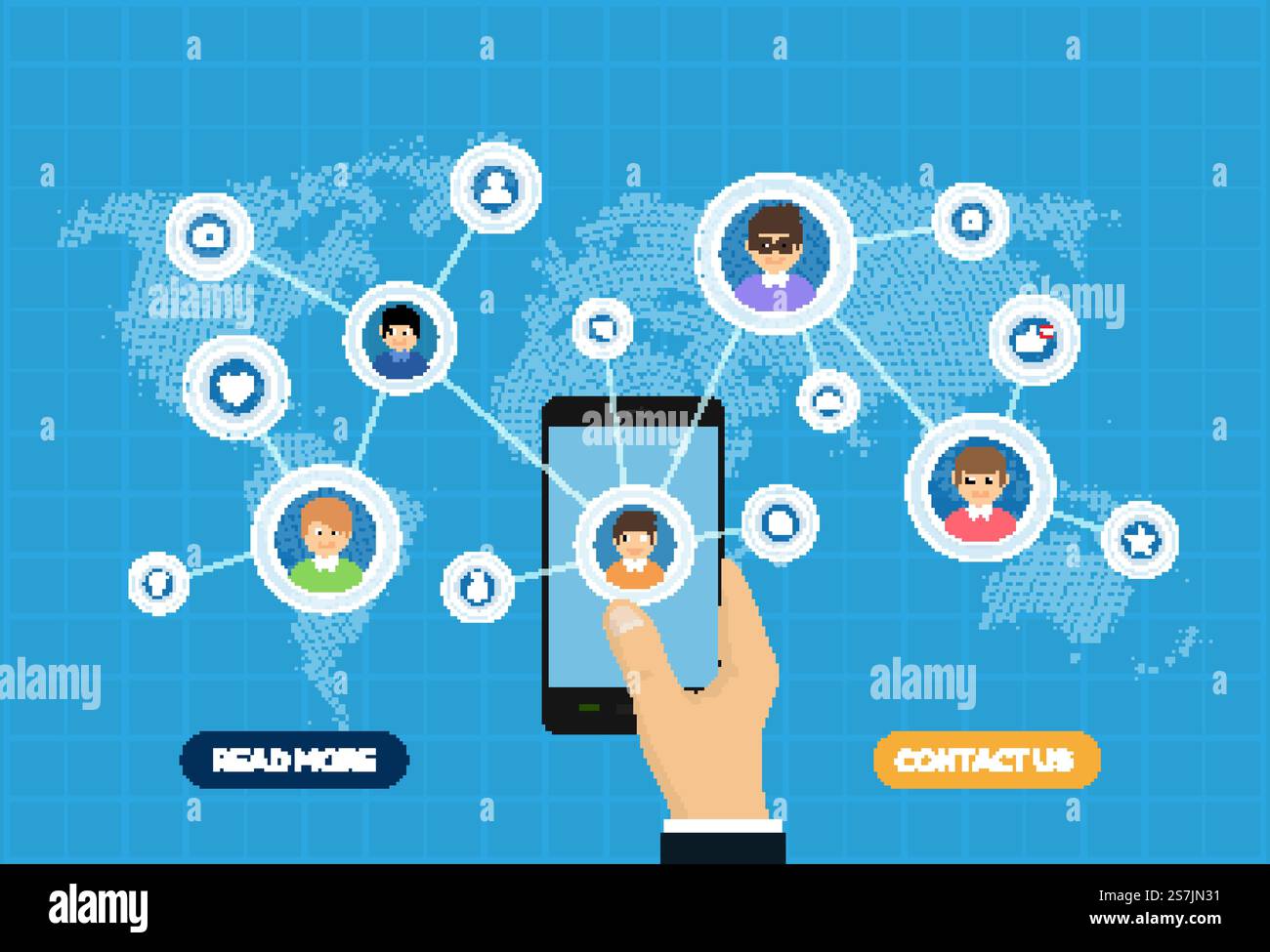 Social media and network connection map concept. Smartphone people social network illustration ...