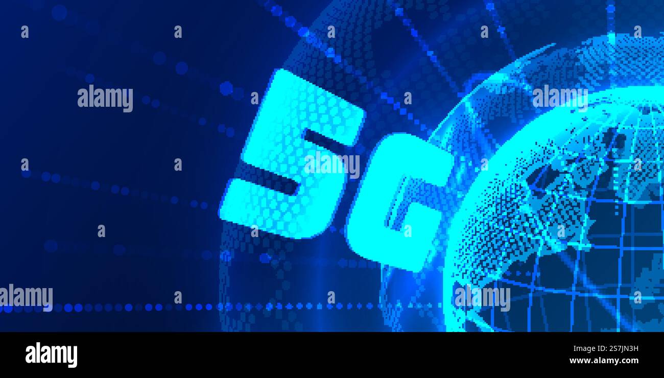 5G Concept global planet earth point black background. Vector ...