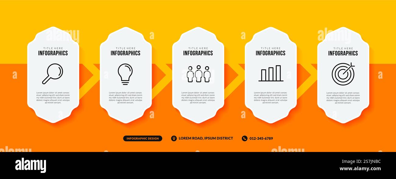 5 options infographic template on yellow background, business workflow ...