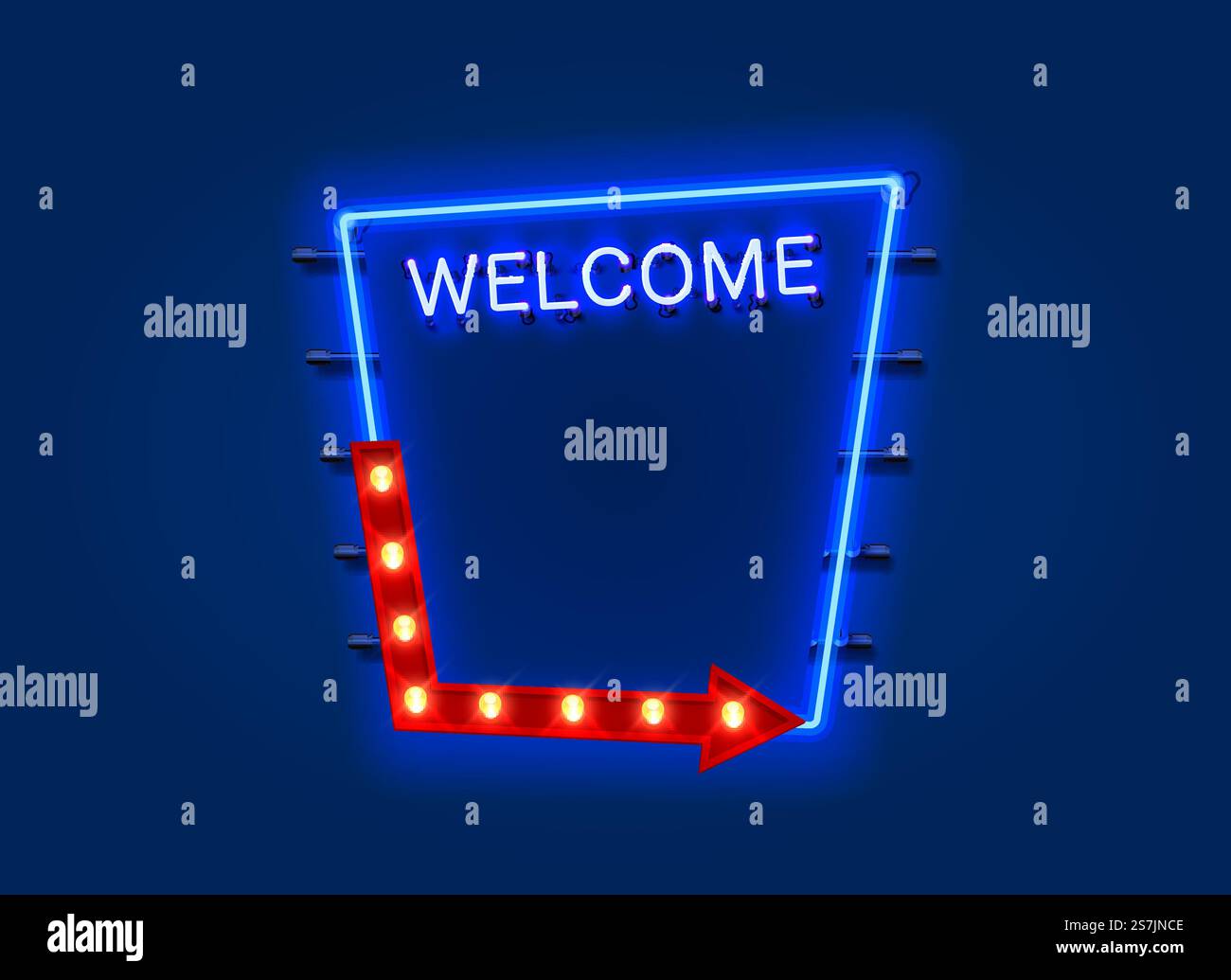 Neon welcome open signboard on the blue background. Vector illustration ...