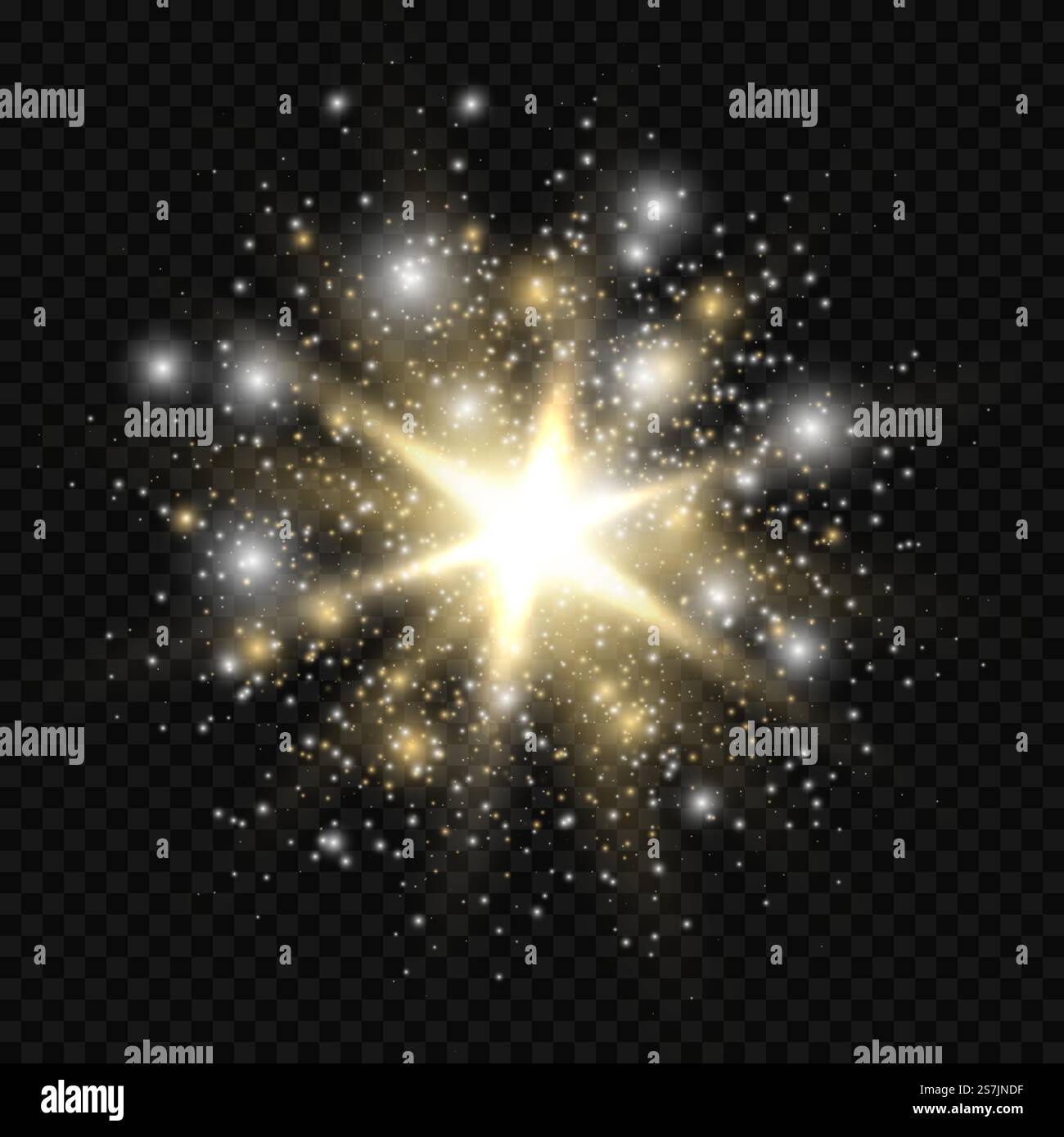 Star burst with sparkles. Golden and silver light flare effect with ...