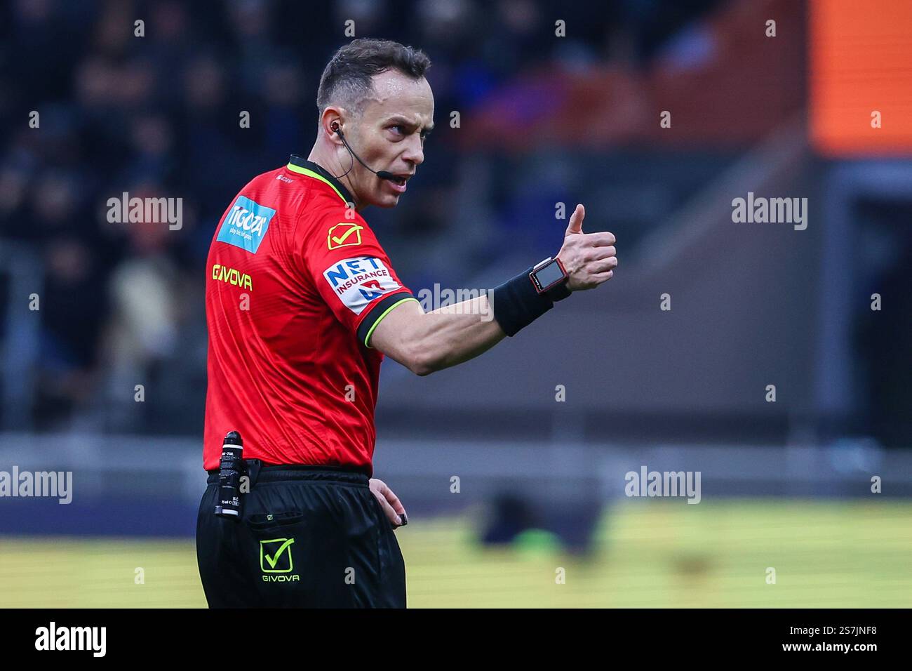Milan, Italy. 19th Jan, 2025. Referee Ermanno Feliciani gestures during ...