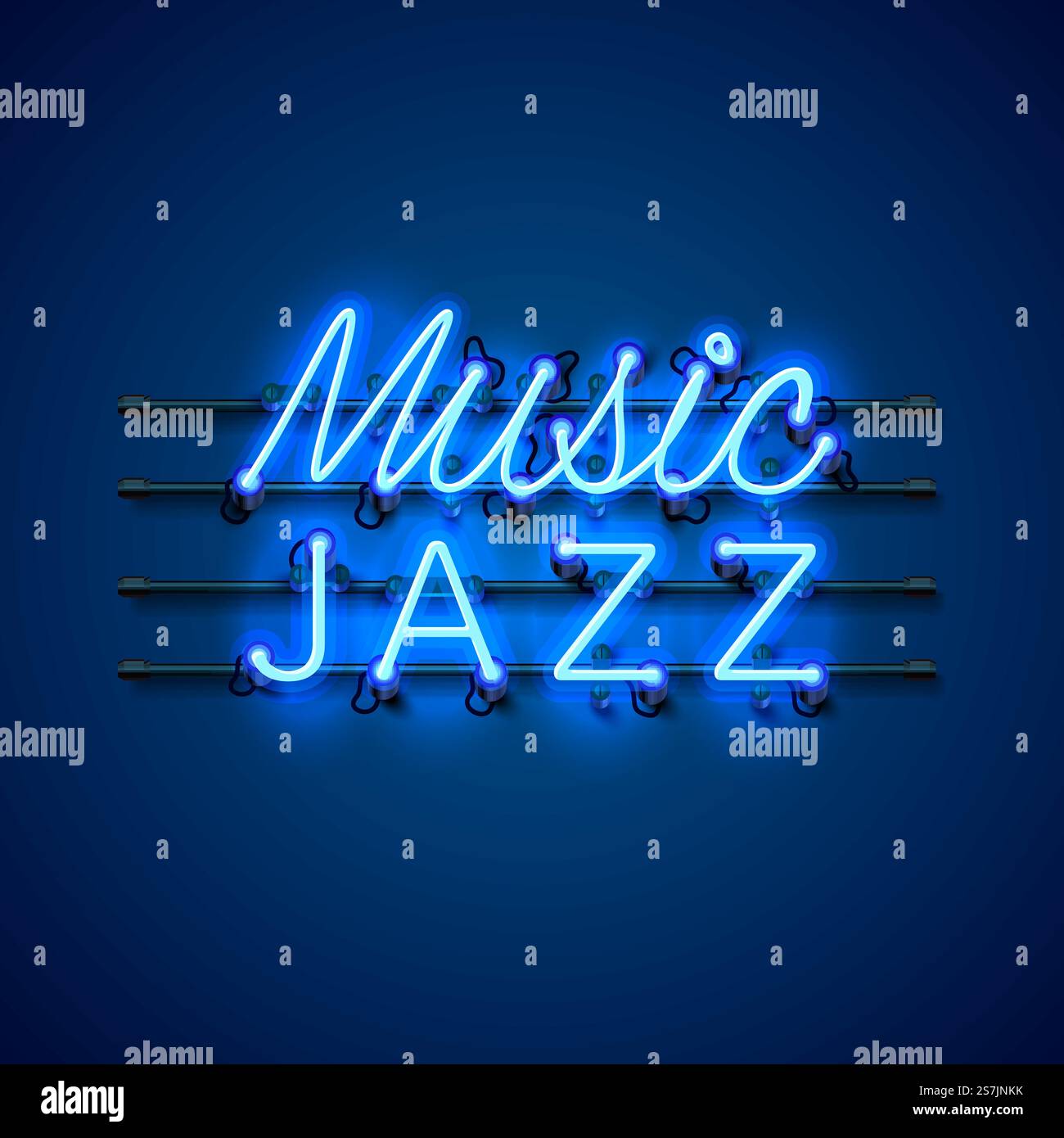 Neon music jazz signboard on the blue background. Vector illustration ...
