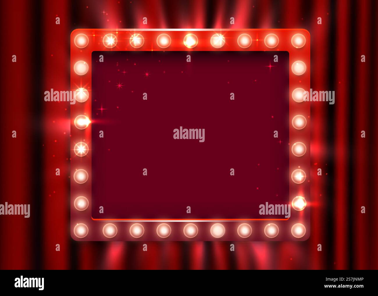 Retro light sign. Vintage style banner on curtain background. Show time ...