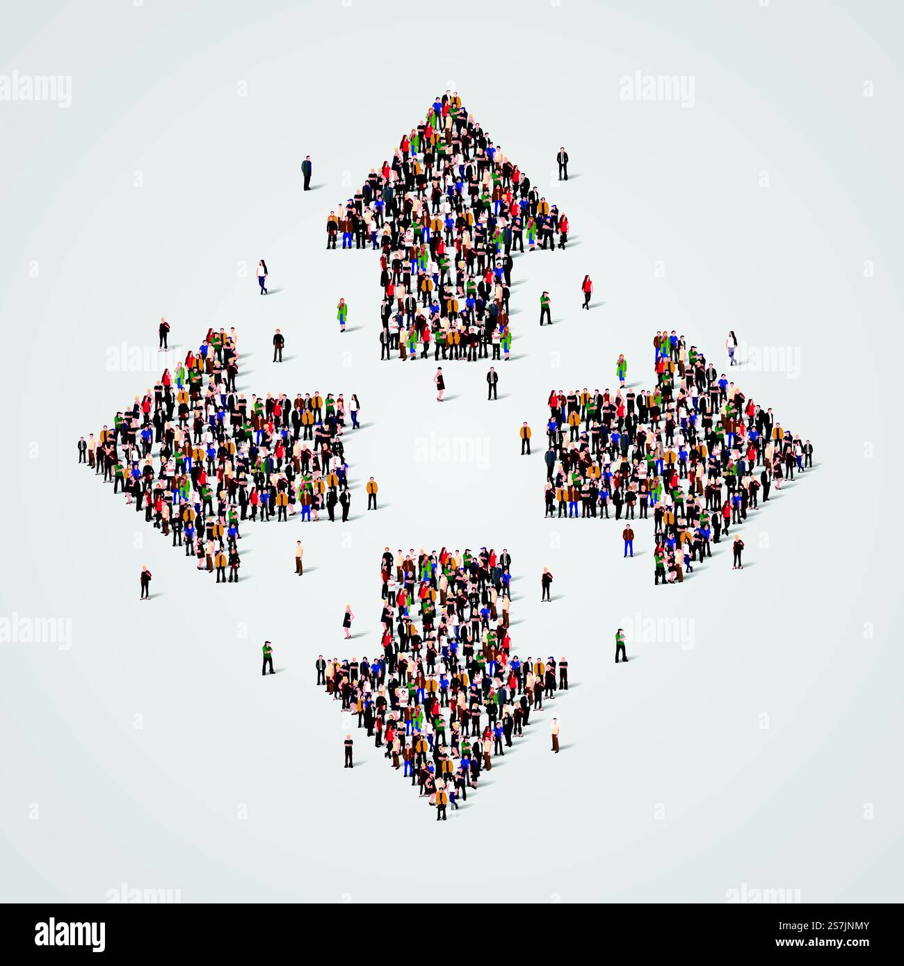 Large group of people in the form of arrows. Vector illustration ...