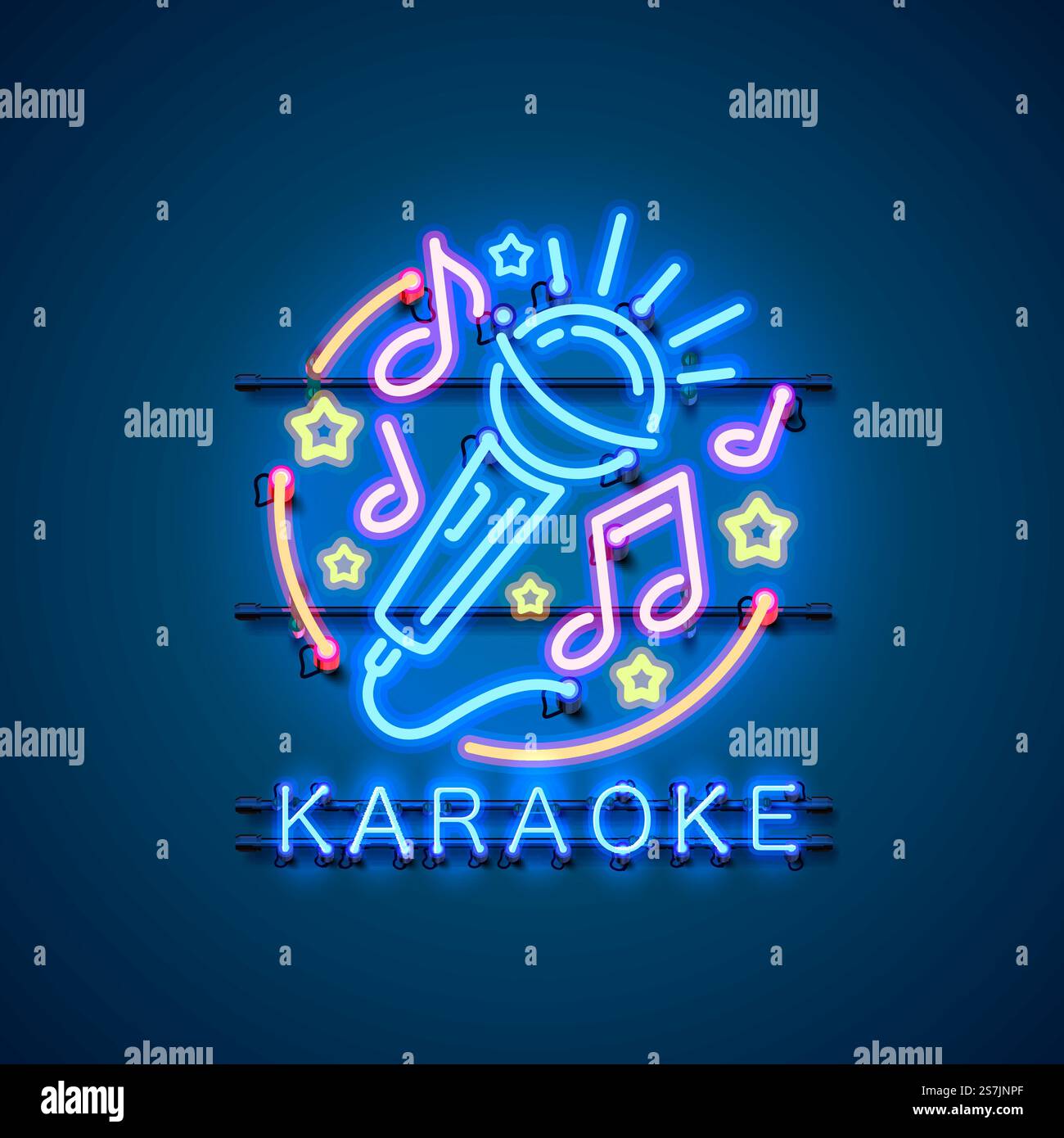 Neon label music karaoke banner. template design element. Vector ...