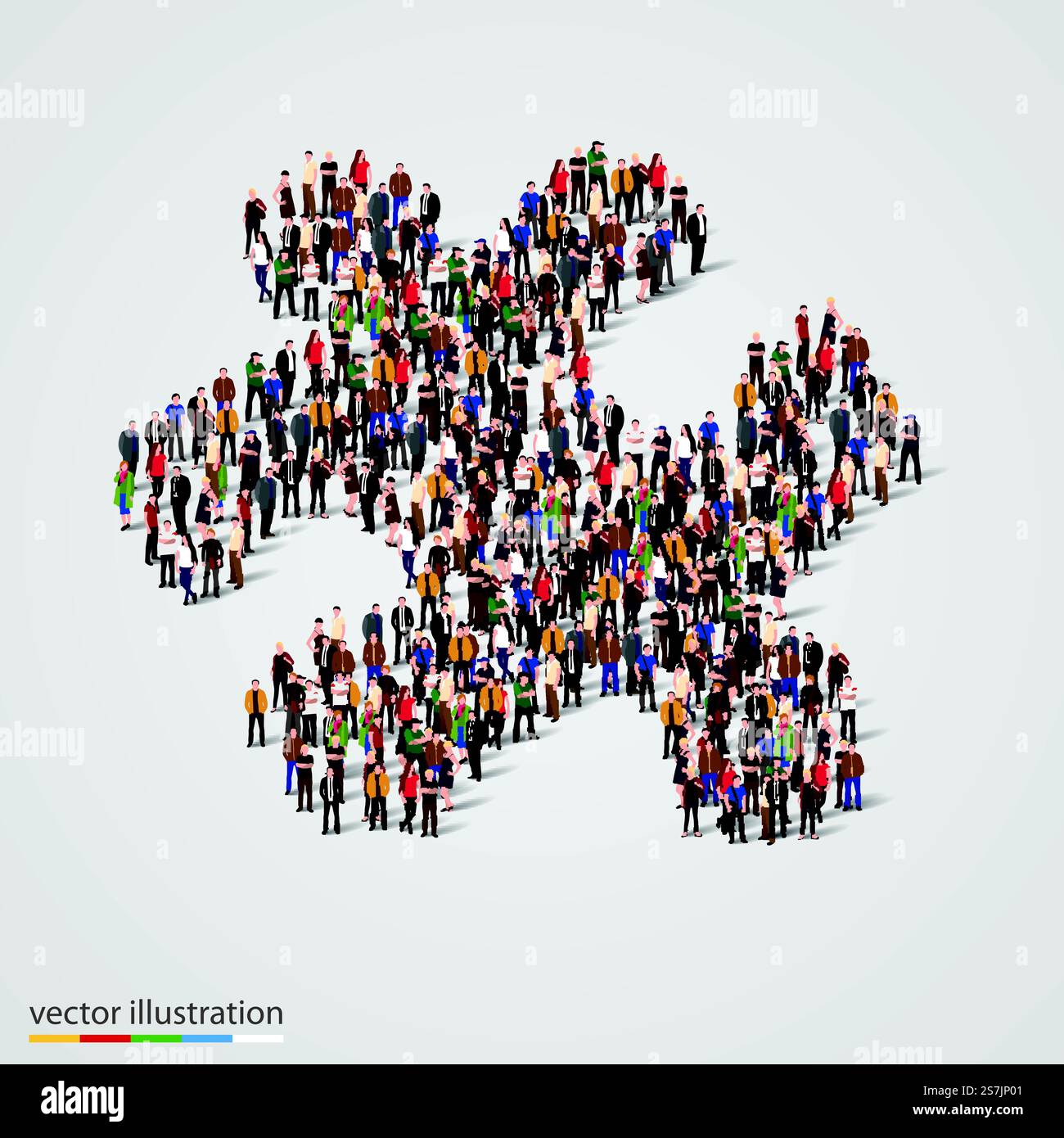 Large group of people forming the shape of a puzzle. Vector ...