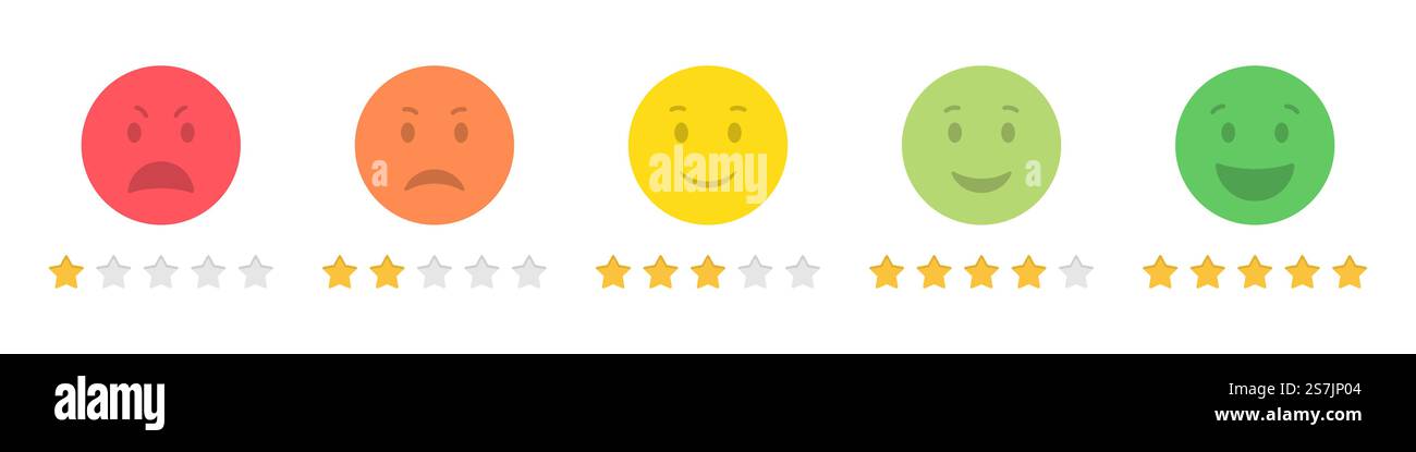 Set of emoticons stars rating feedback in a flat design Stock Vector ...