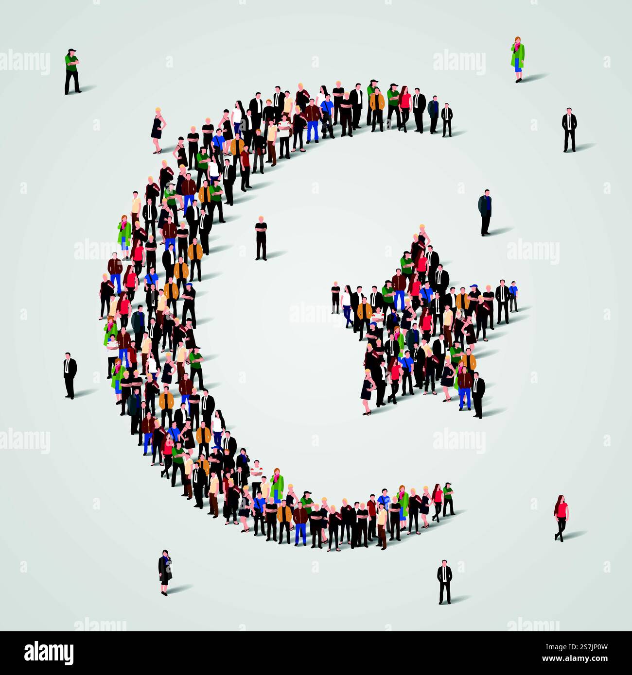 Large group of people in the shape of Star and crescent. Islam sign ...