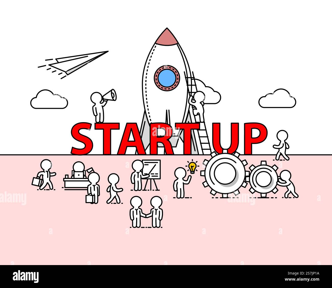 Start Up text work office with people. Vector illustration Stock Vector ...