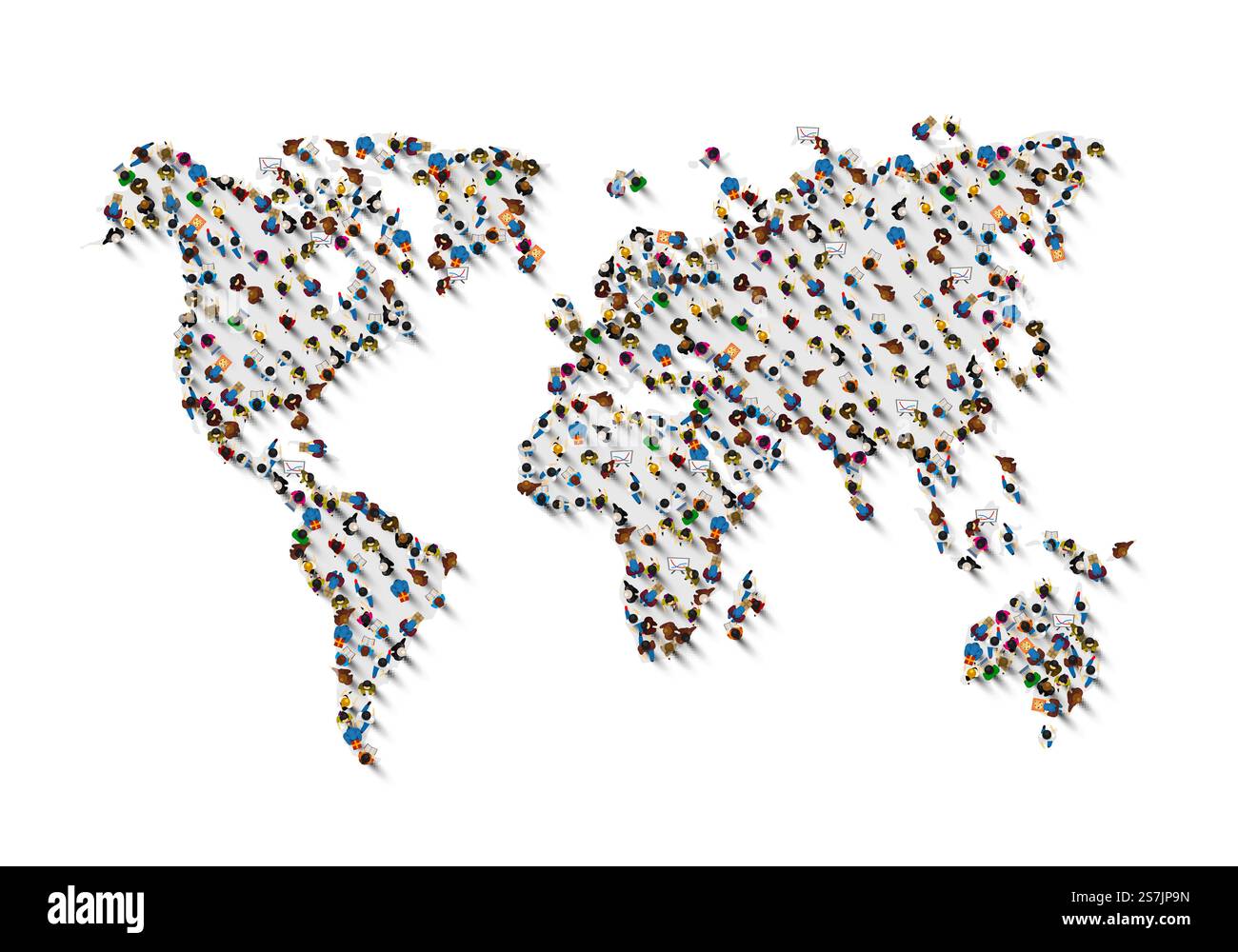 Crowd of people in the form of world map on white background . Vector ...