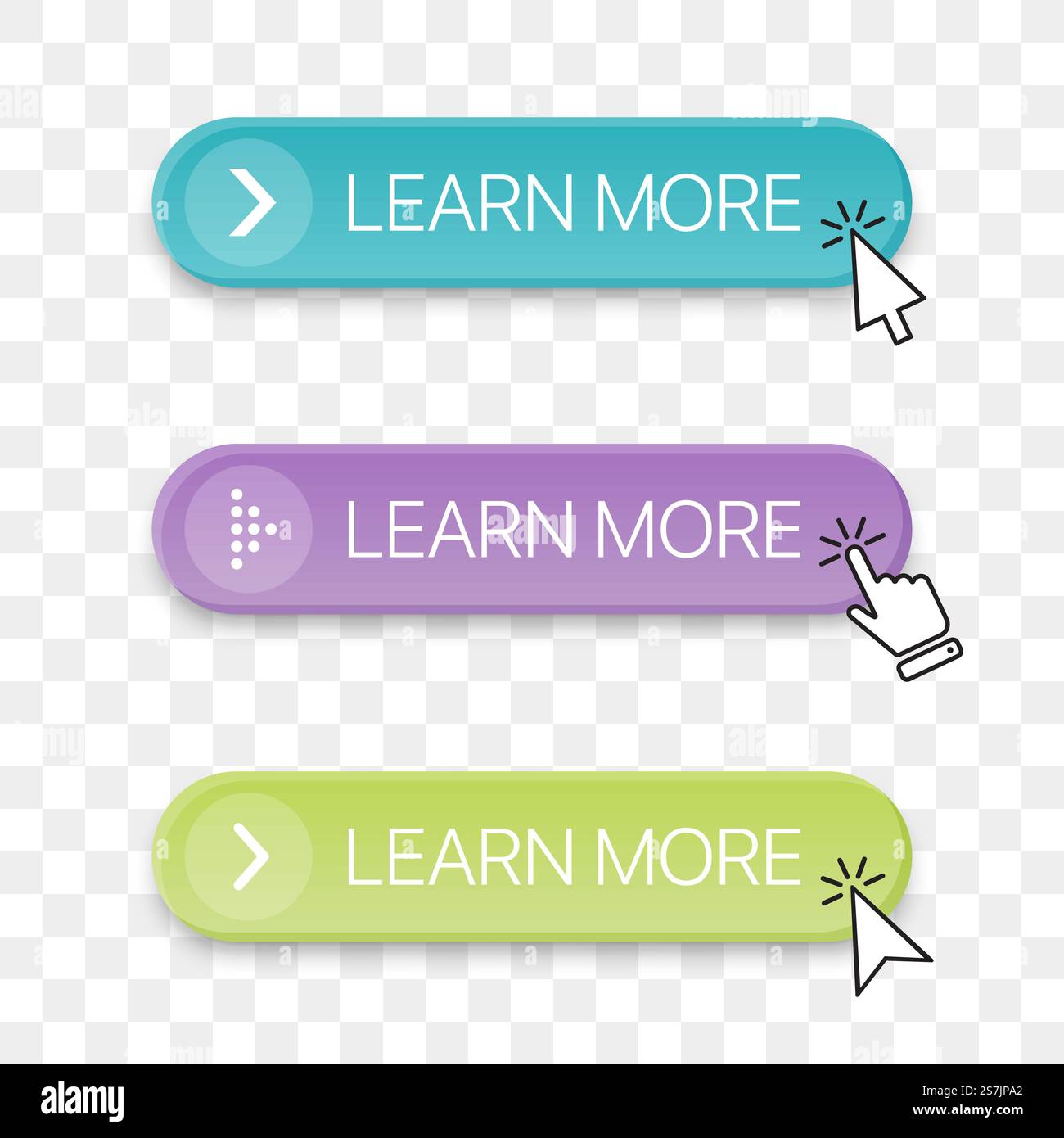 Learn more button icon collection with different clicking hand cursor ...