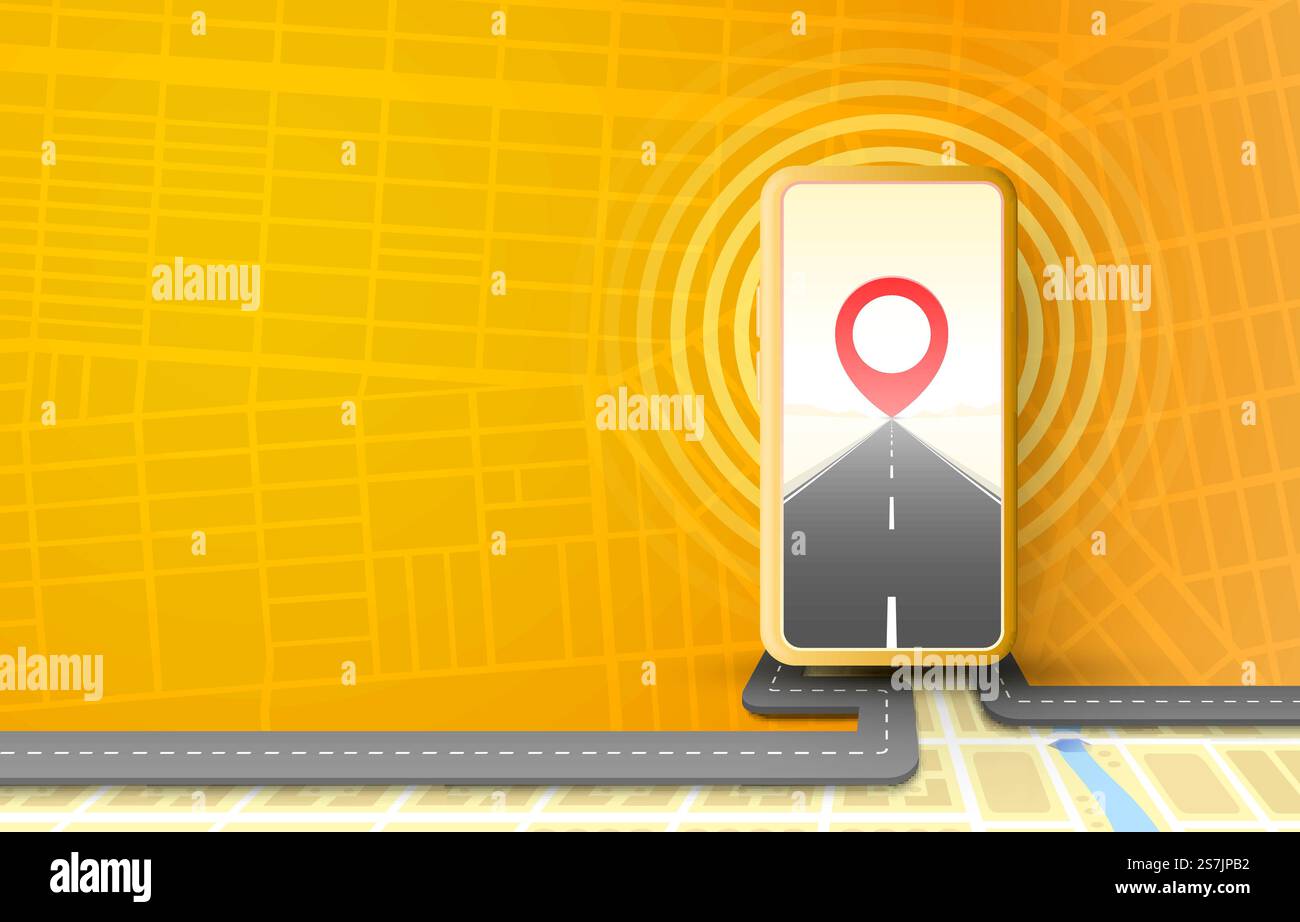 Smartphone navigator app, mobile location road map, Vector illustration ...