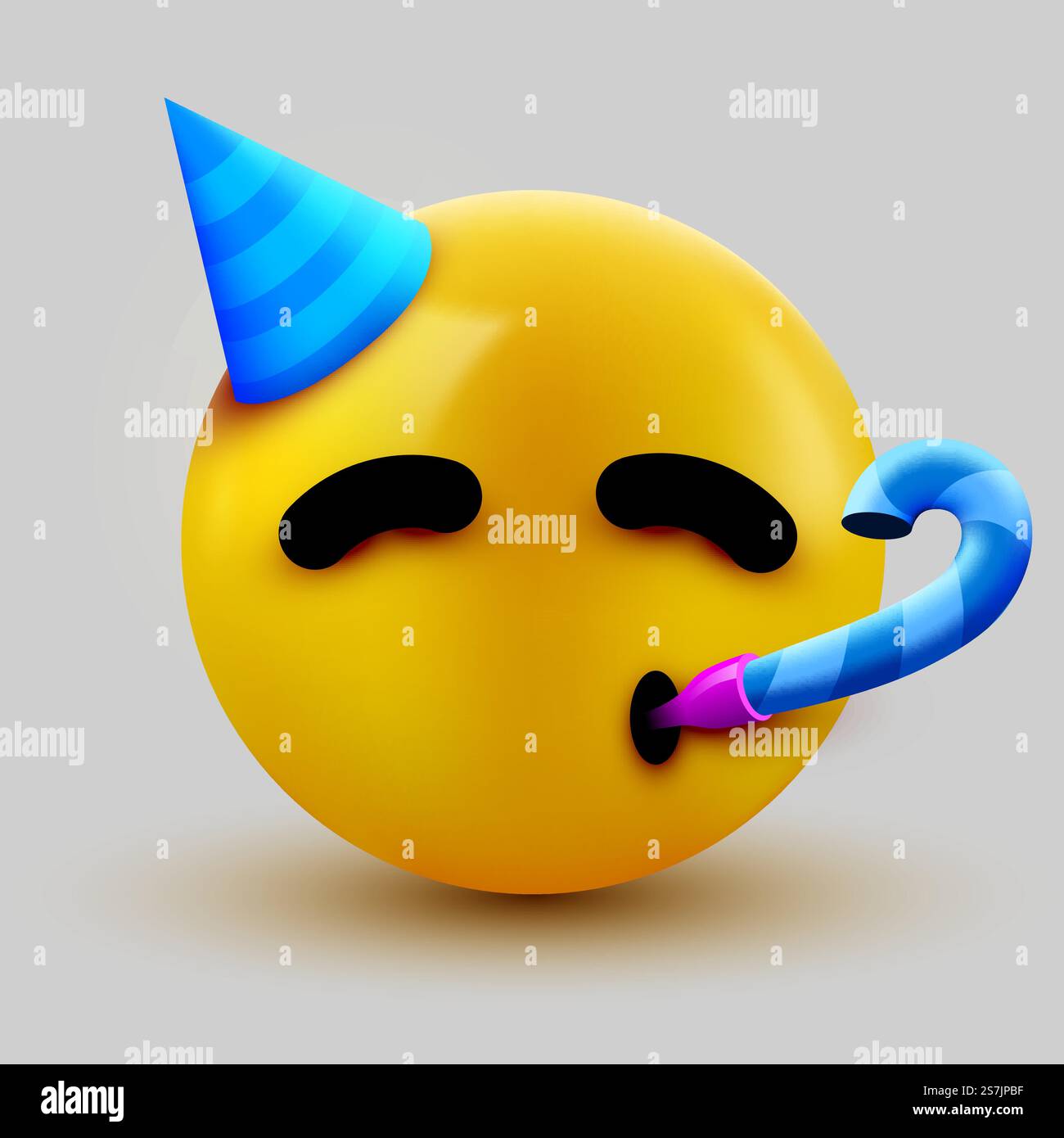 Party face emoji - yellow face with a party hat blowing and party horn ...