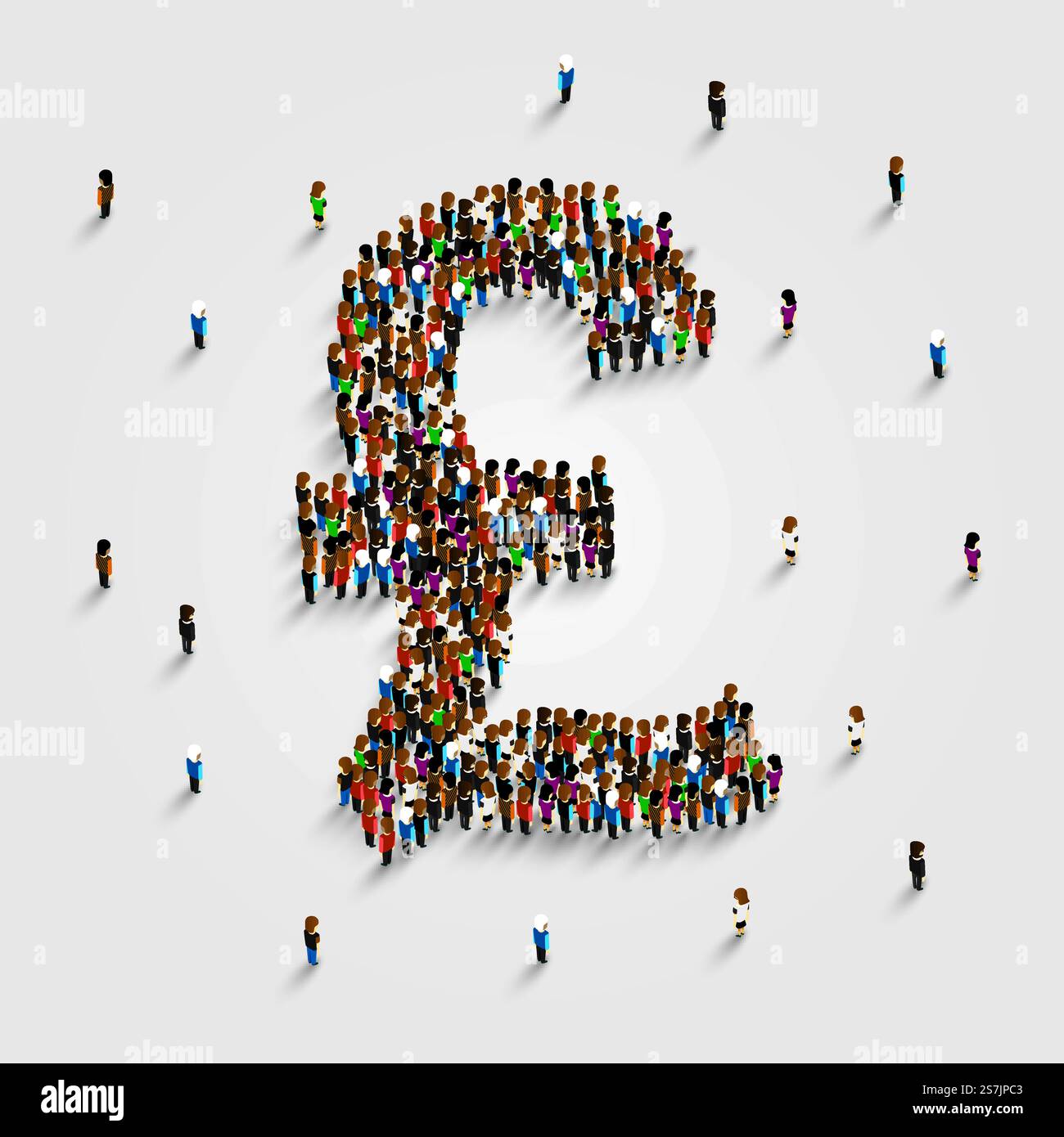 People stand in the shape of a pound money symbol . Vector illustration ...