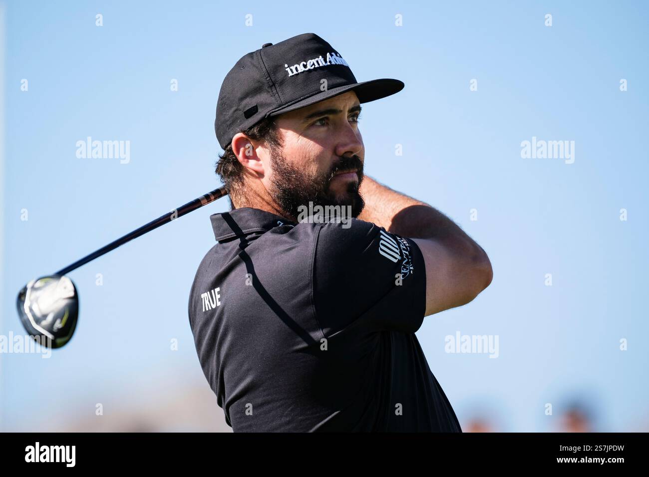 Mark Hubbard hits from the first tee at the Pete Dye Stadium Course ...