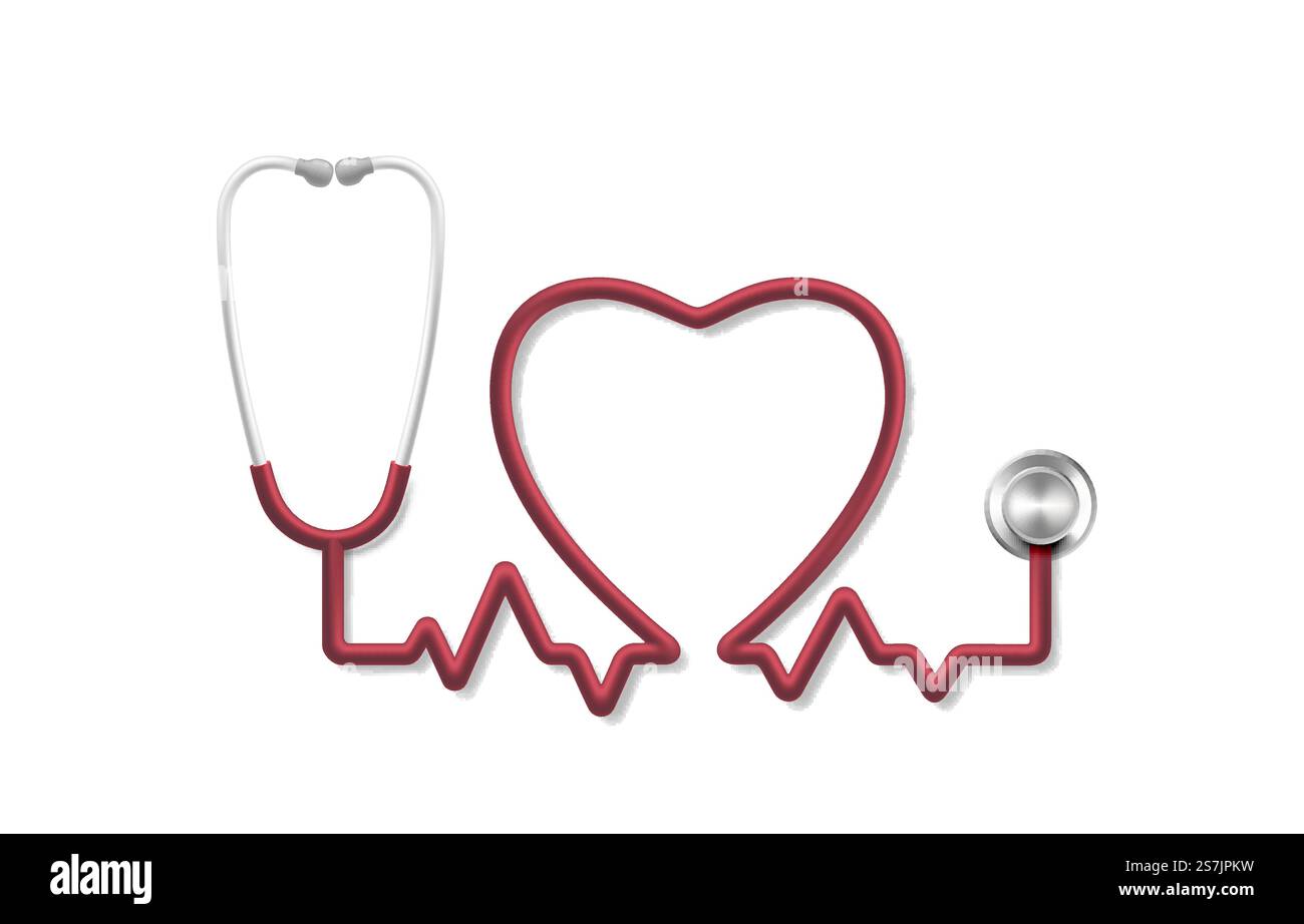 Stethoscope heart pulse, tool medical diagnosis, sign health. Vector ...