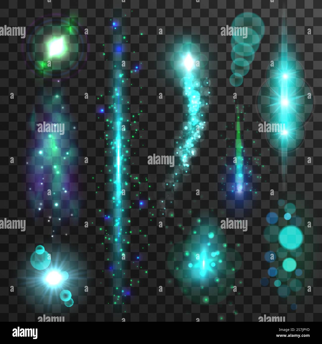 Sparkling light trails with lens flare effect. Blue glitter particles ...