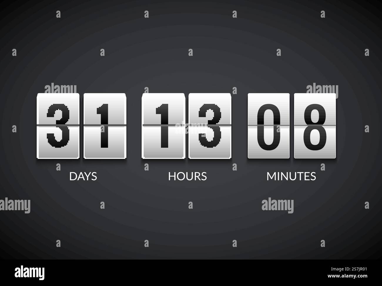 Clock counter countdown flip scoreboard vector timer. Count number display watch flat clock ...