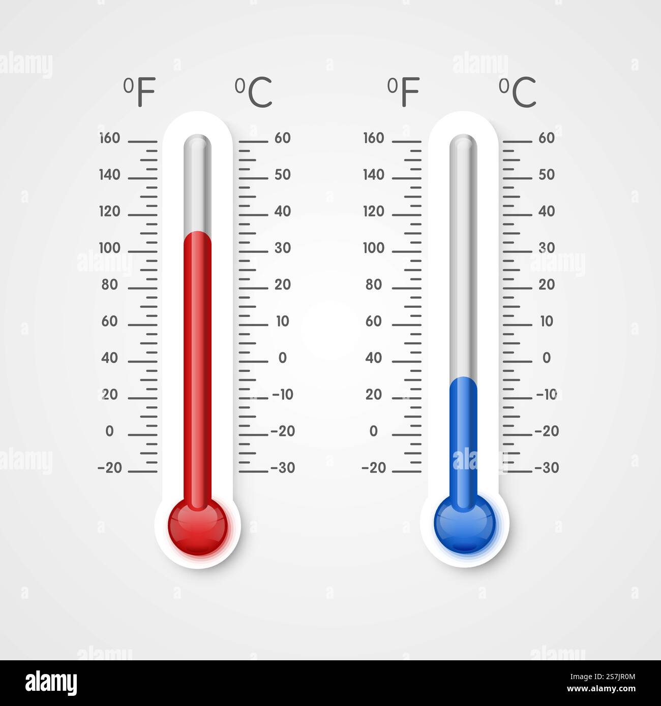 Thermometer of cold and heat, winter and summer temperature scale ...