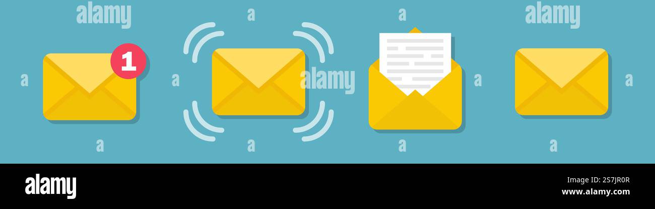Set of email message envelope icons in a flat design Stock Vector Image ...