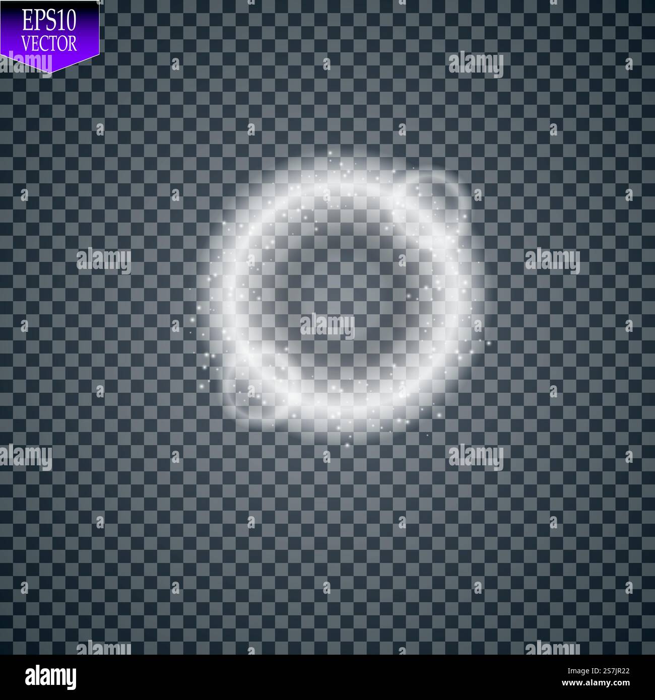 Vector light ring. Round shiny frame with lights dust trail particles ...