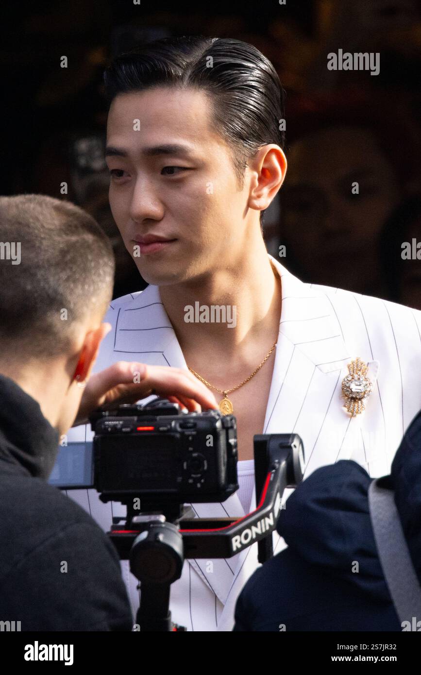 Yann Aurel Bisseck arrives at the Dolce & Gabbana fashion show during the Milan Menswear Fall ...