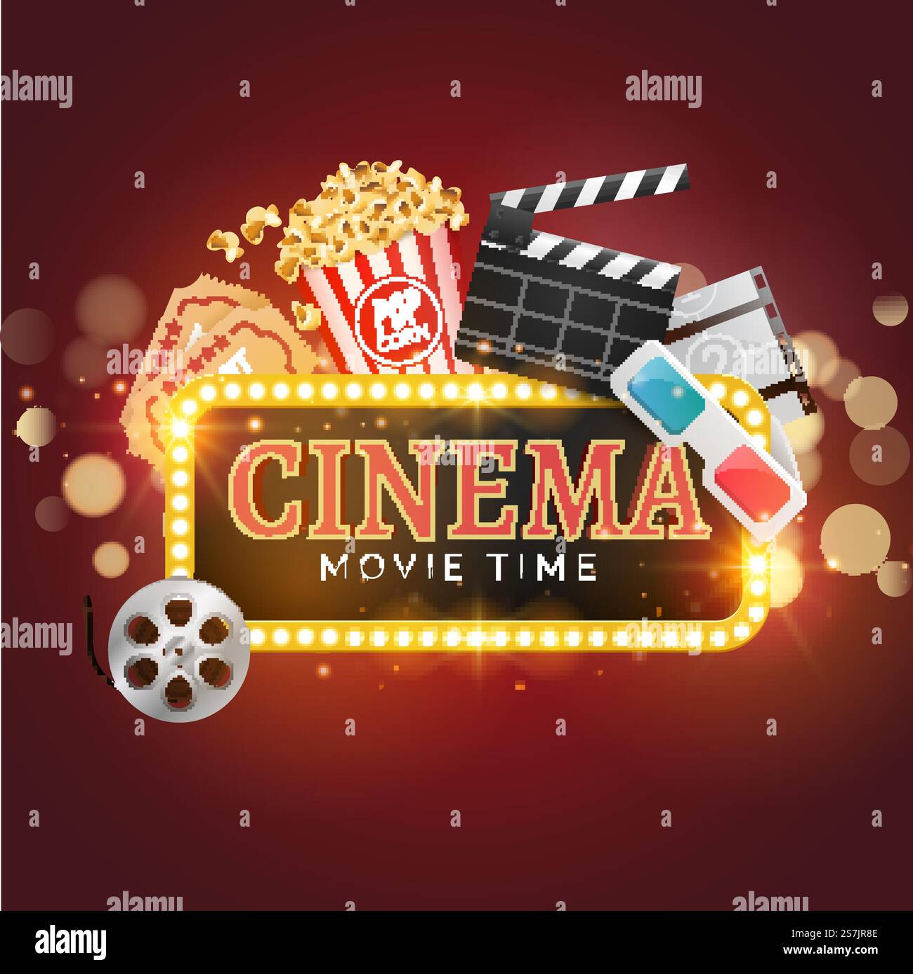 Cinema movie vector poster design template. Popcorn, filmstrip ...