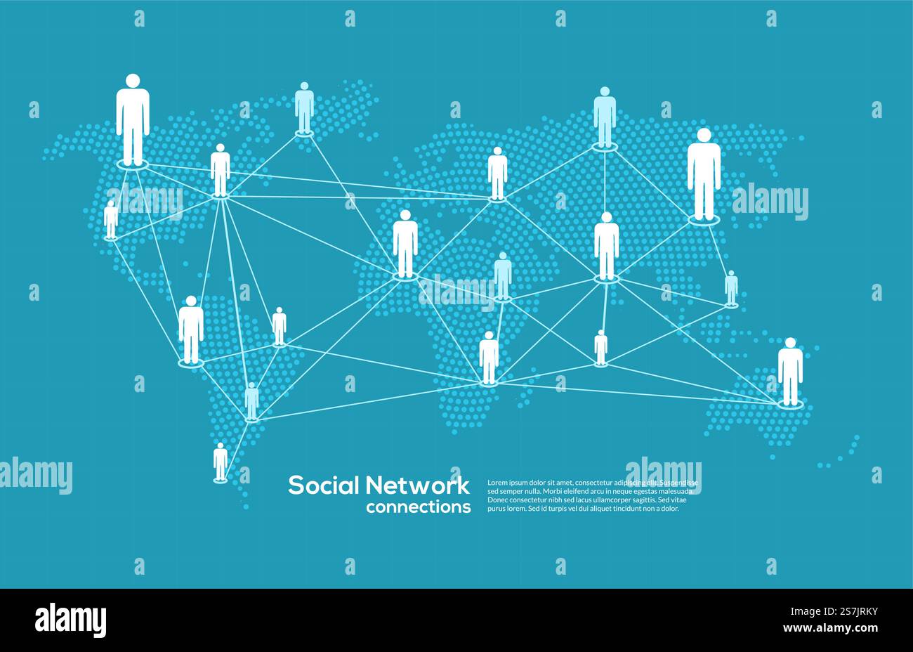 Social media and network connection map concept. World communication people social network ...