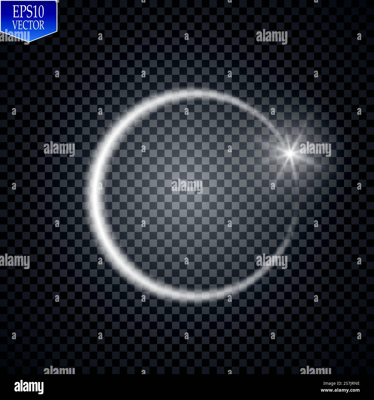 Vector light ring. Round shiny frame with lights dust trail particles ...