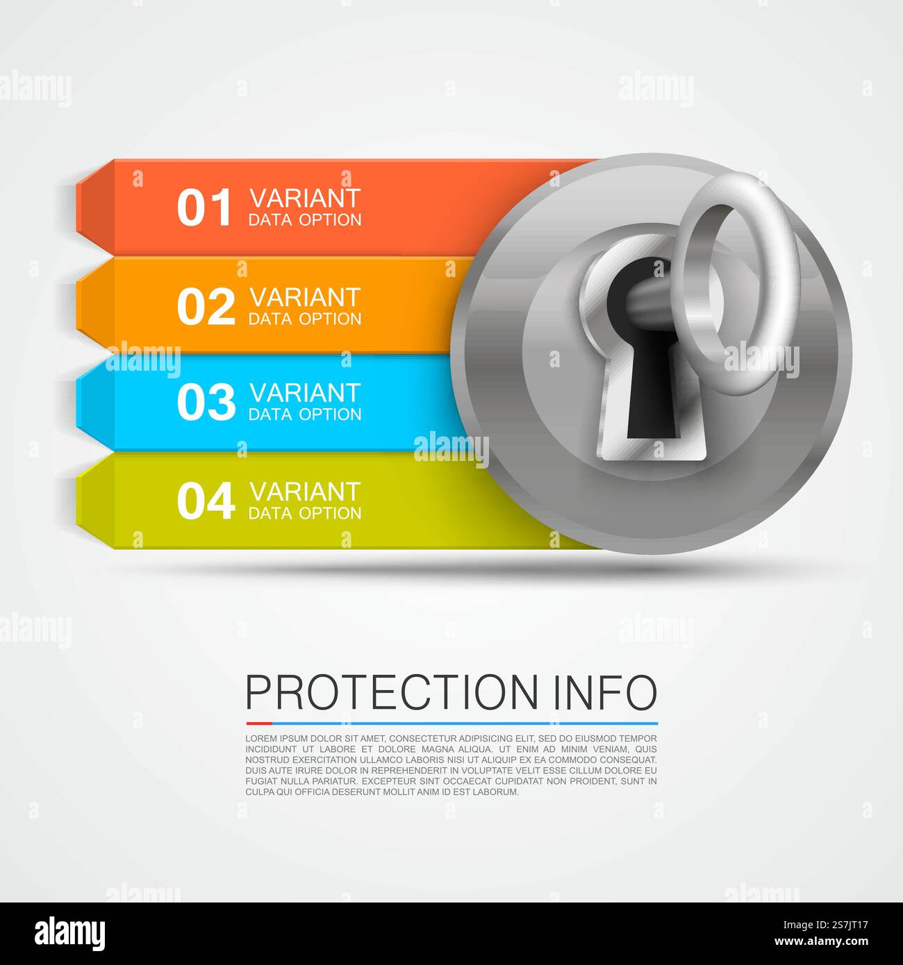 Protection info arrow. Key infographic, padlock info arrow. Vector ...