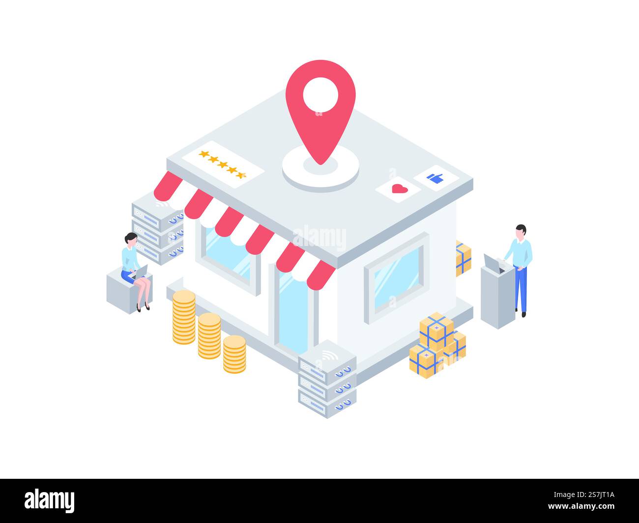 Business Offline Store Location Isometric Illustration. Suitable for ...