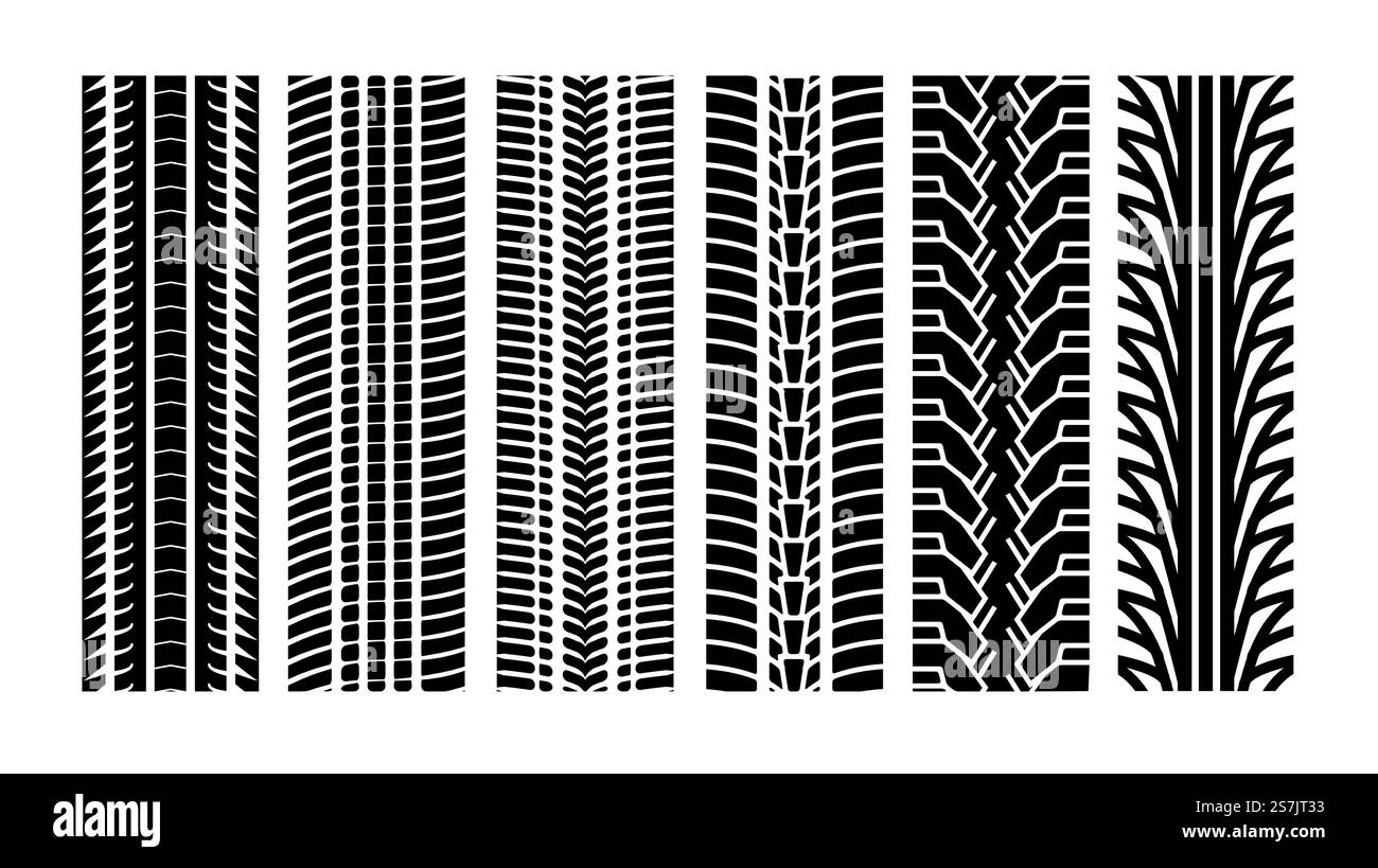 Tyre track vector tread border line. Tire race trail protector automotive car texture wheel ...