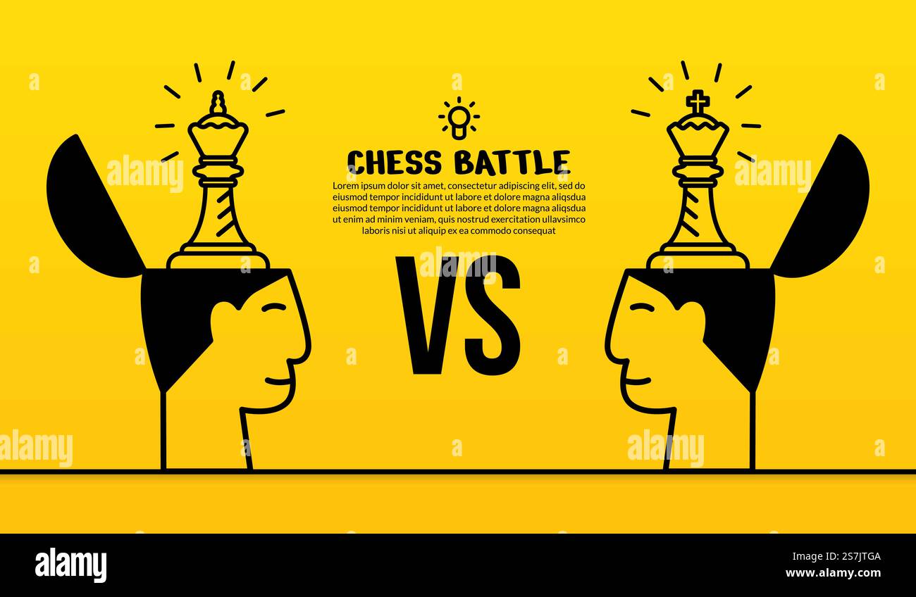 Human heads with linear chess illustration on yellow background hi-res ...