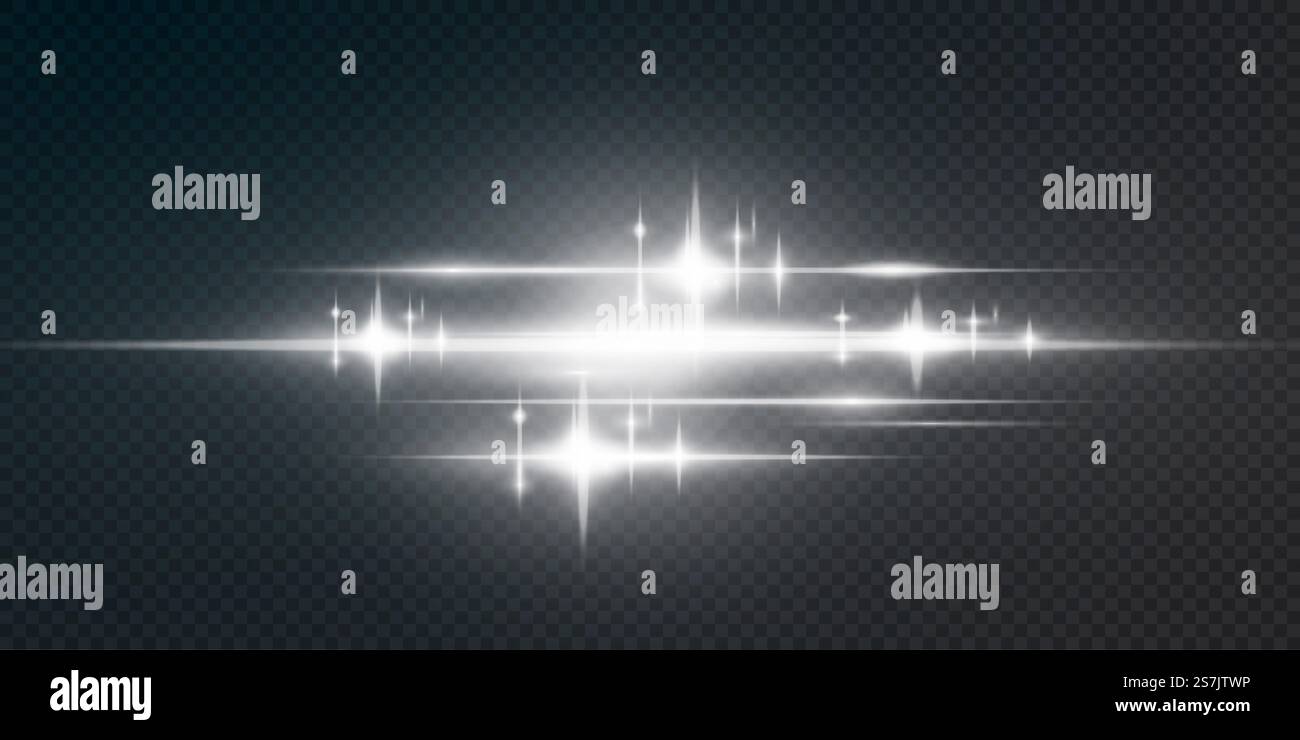 The sun is shining bright light rays with realistic glare. Light star ...